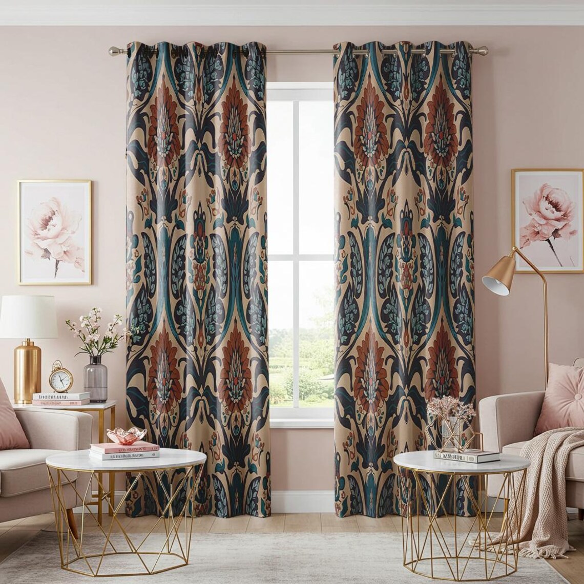 Boho Medallion Curtains, Rustic Ikat Inspired Pattern Drapes, Earthy ...
