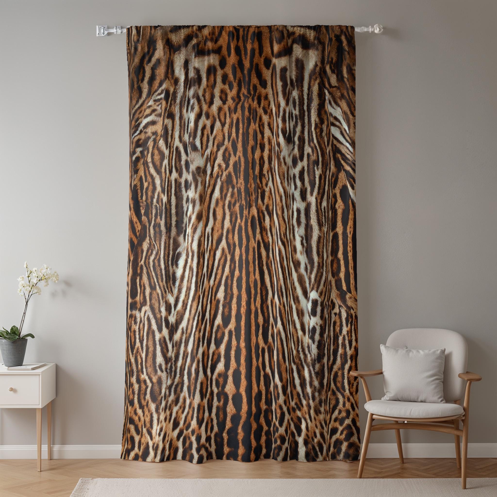Leopard Print Curtain, Animal Skin Pattern Drape in Warm Brown, Black ...