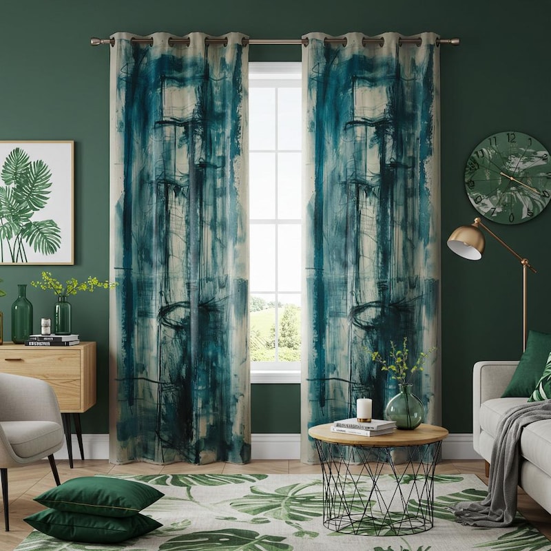 Teal Abstract Curtains - Etsy