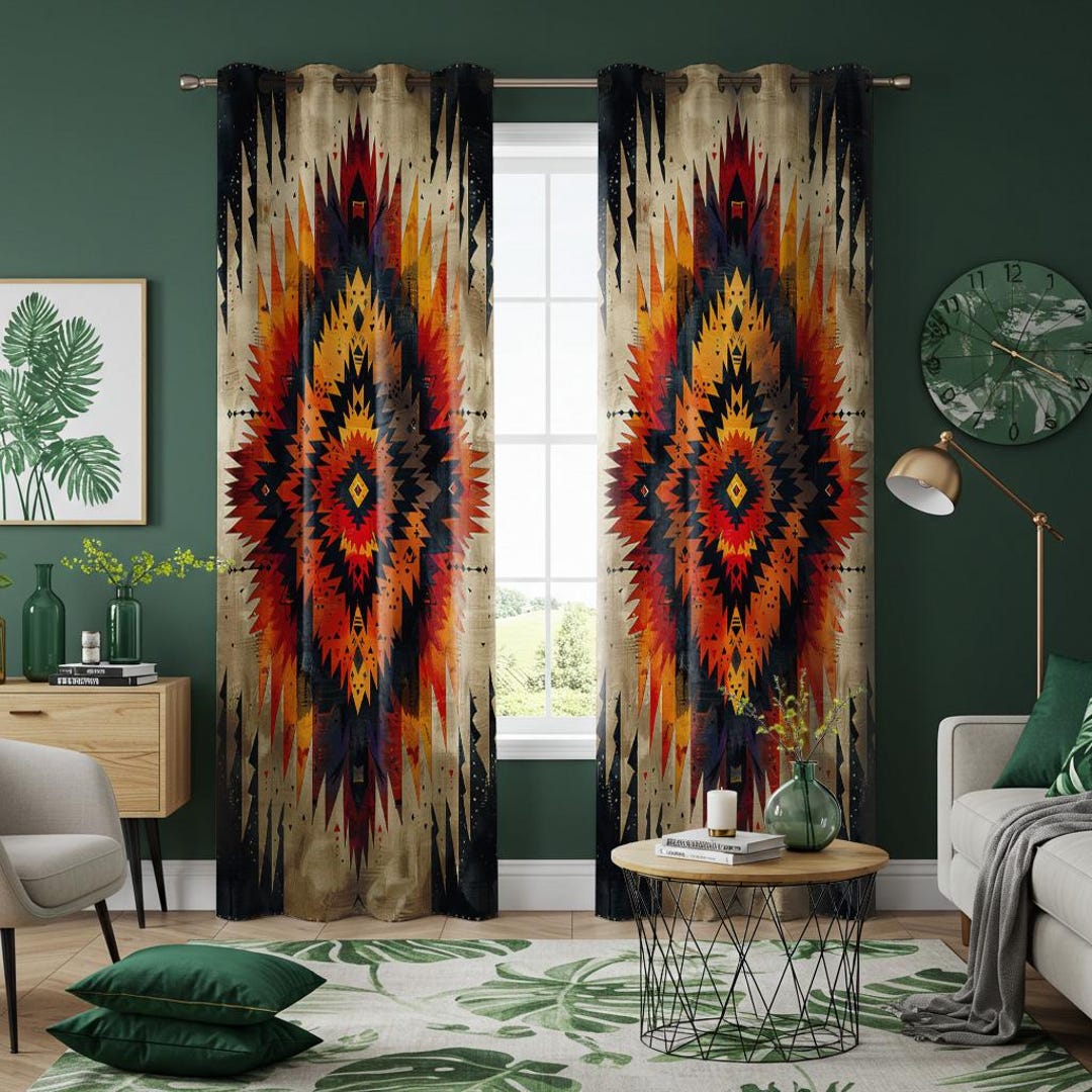 Rustic Western Curtains, Desert Sunset Color Palette Drapery, Bohemian ...