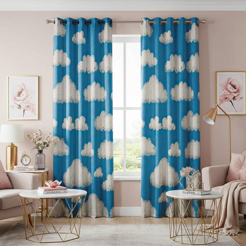 Blue Cloud Curtains, Sky Theme Drapes for Kids Bedroom or Nursery ...