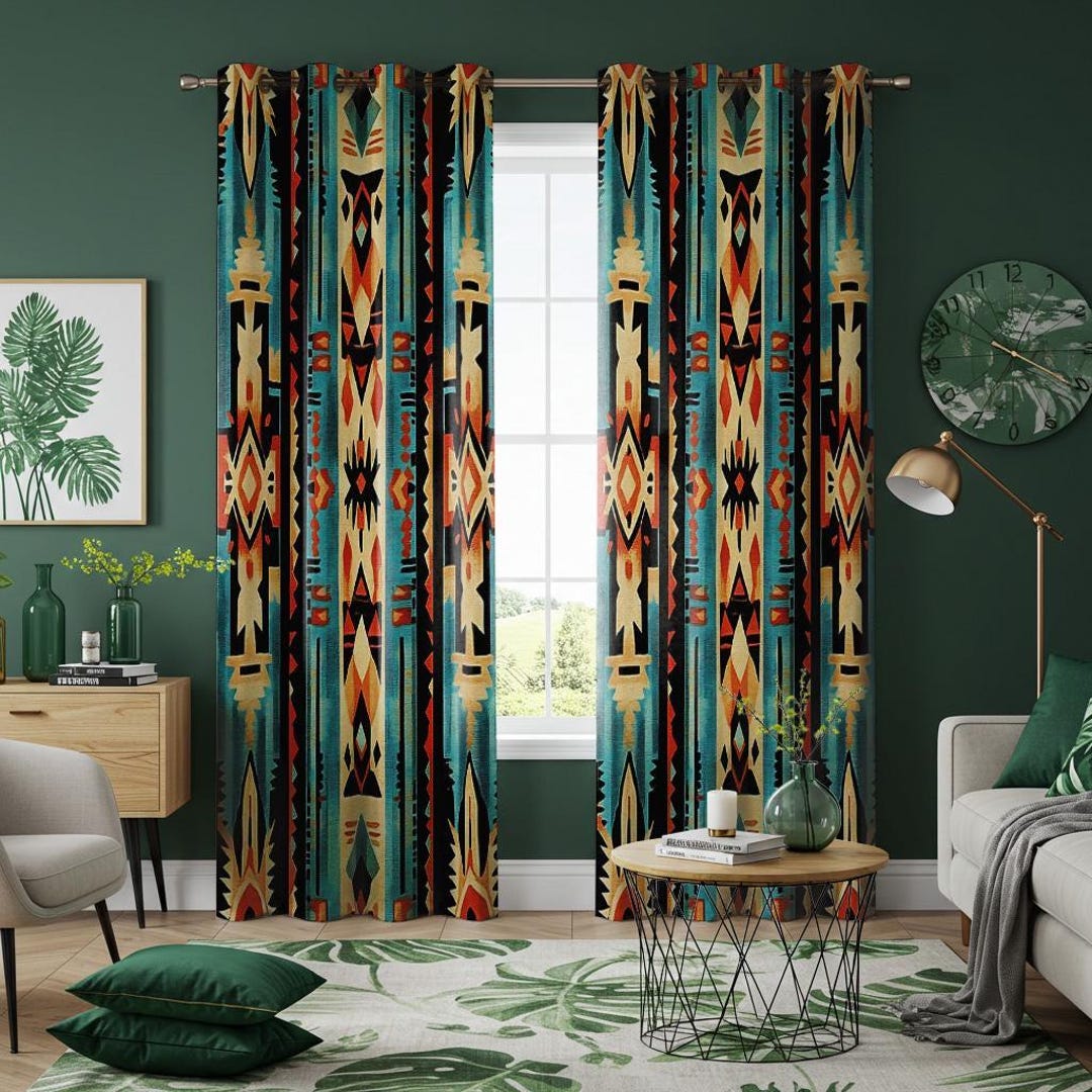 Southwestern Aztec Curtains, Bold Tribal Print Drapes, Rustic Western ...