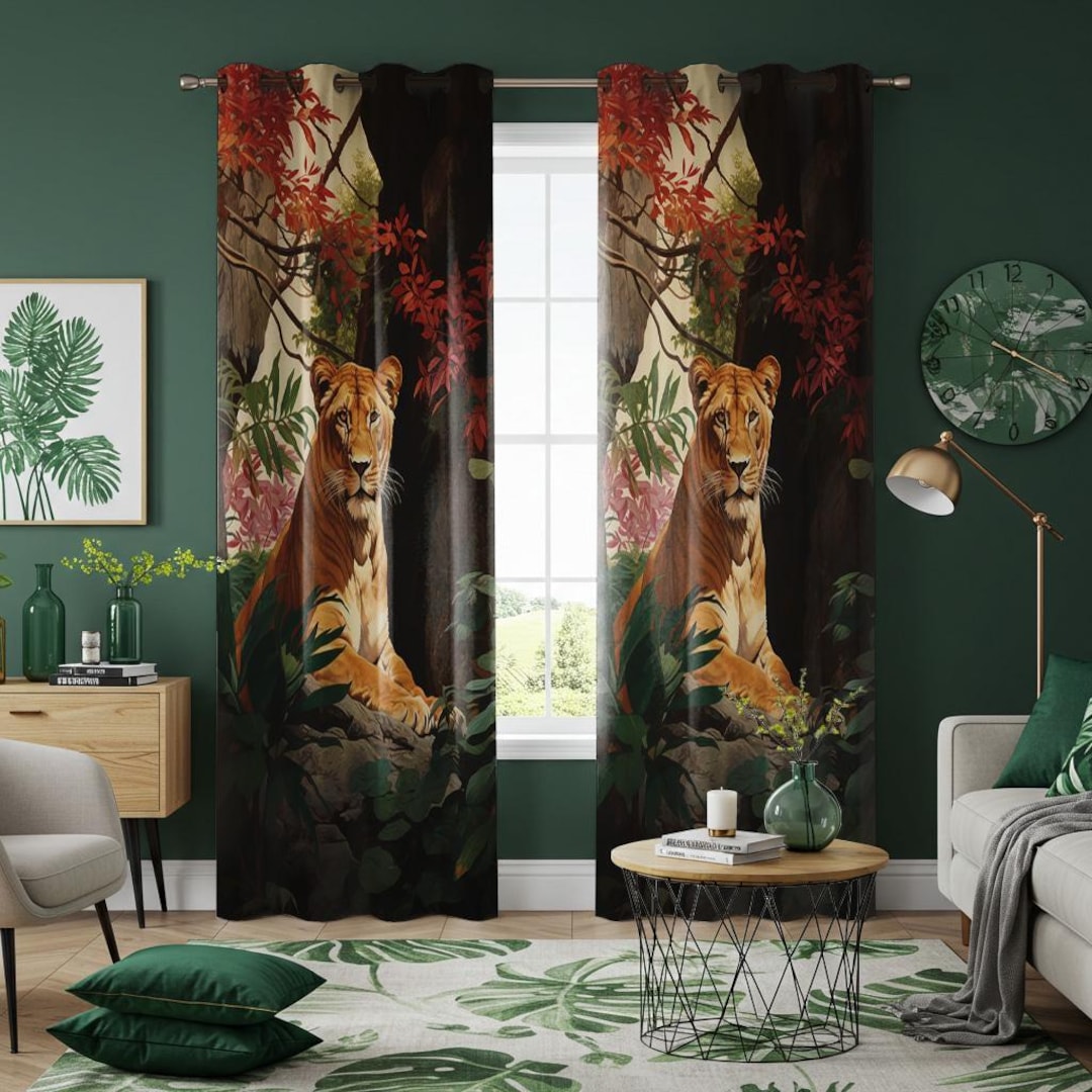 Tiger Jungle Curtain, Exotic Wildlife Inspired Drapes, Bold Tiger Print ...