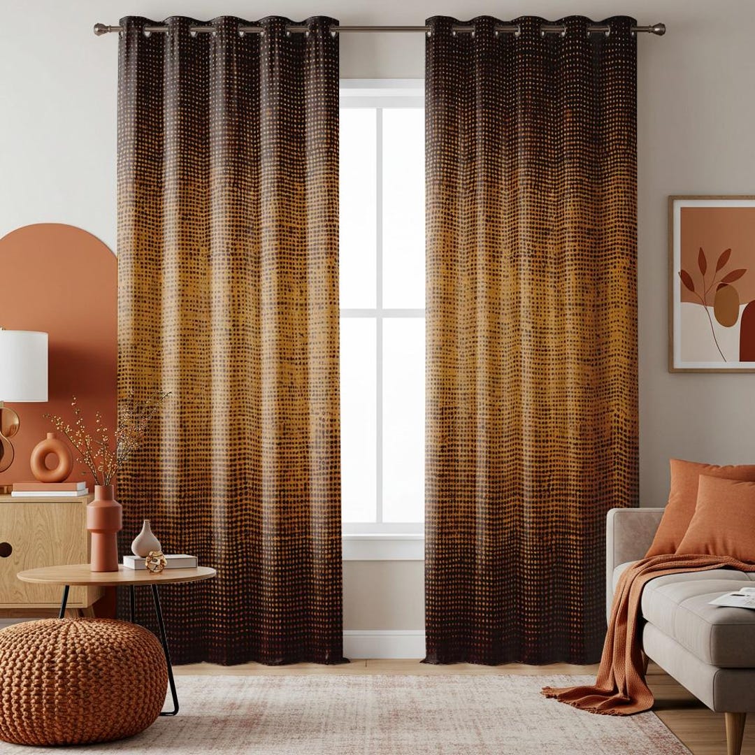 Ombre Brown and Yellow Gradient Curtain Panel, Modern Dotted Design ...