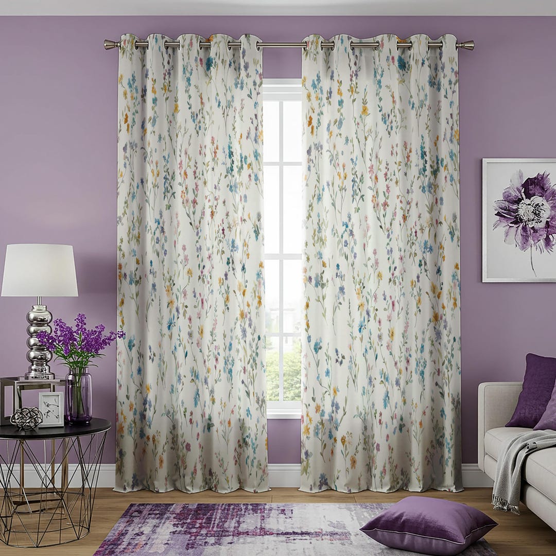 Delicate Floral Pattern Curtain Panel, Subtle Elegance Drape With Soft ...