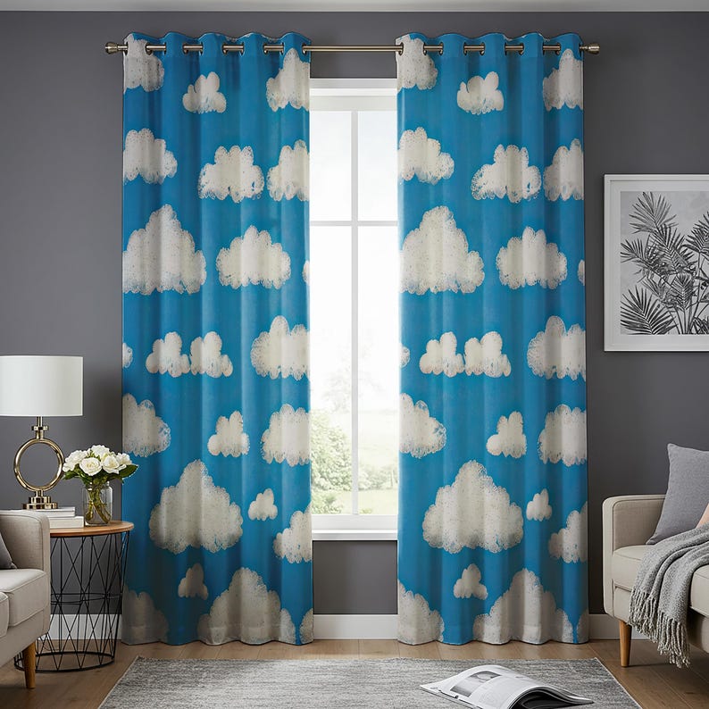Blue Cloud Curtains, Sky Theme Drapes for Kids Bedroom or Nursery ...