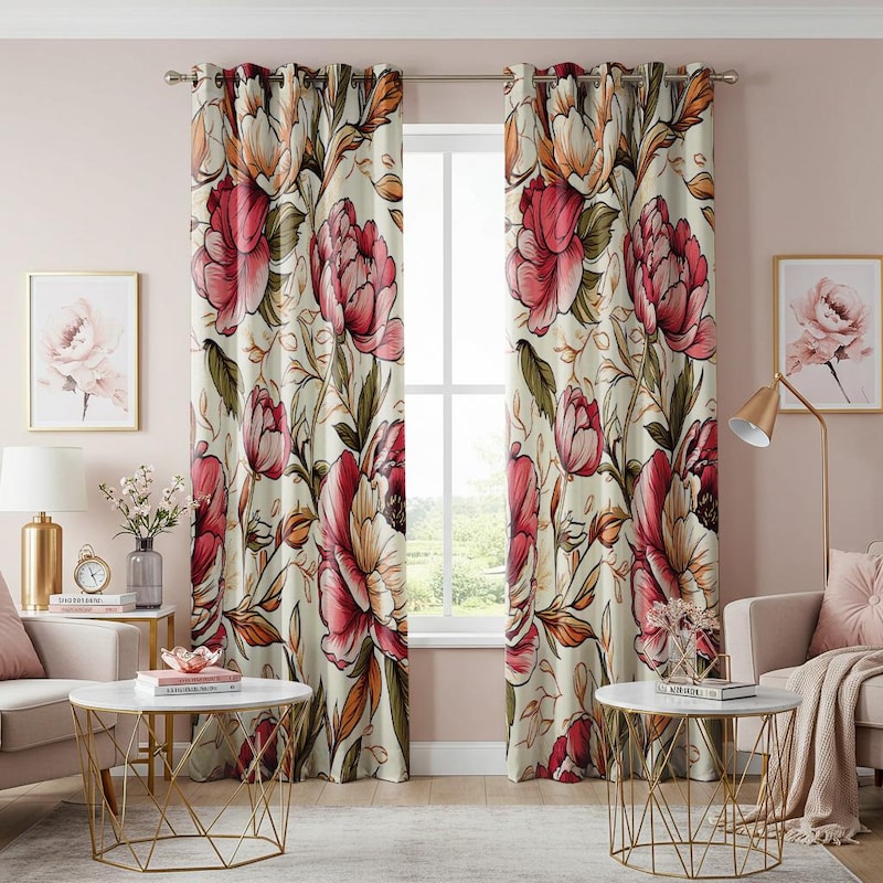 Pink Floral Curtains - Etsy