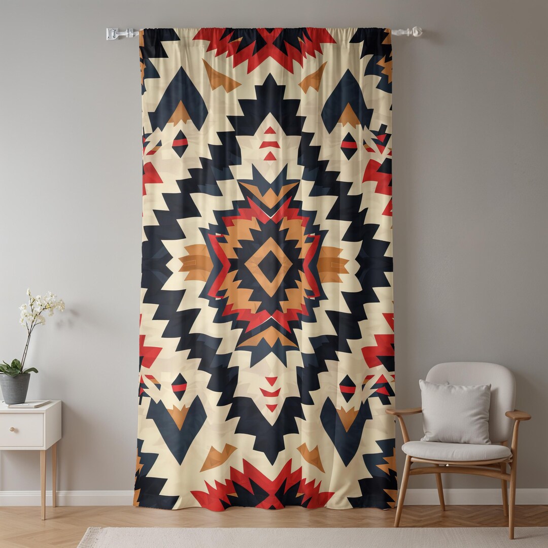 Southwestern Aztec Curtain, Traditional Kilim Pattern Drapes, Farmhouse ...