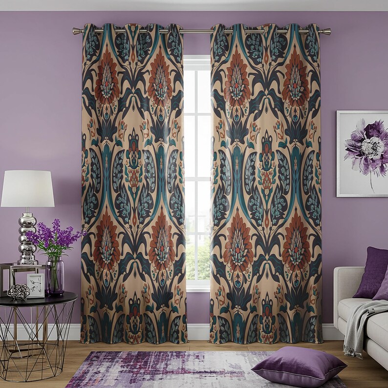 Boho Medallion Curtains, Rustic Ikat Inspired Pattern Drapes, Earthy ...