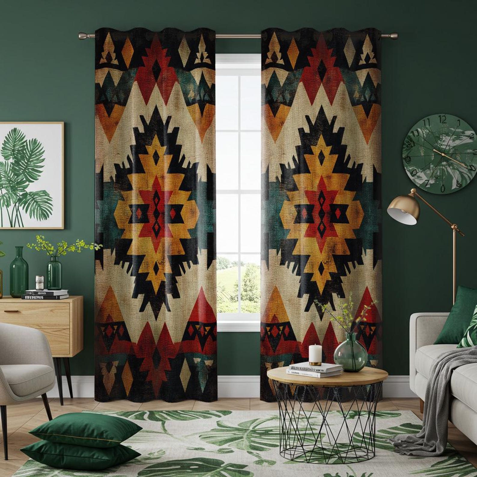 Southwestern Aztec Curtains, Tribal Geometric Window Panels, Rustic ...