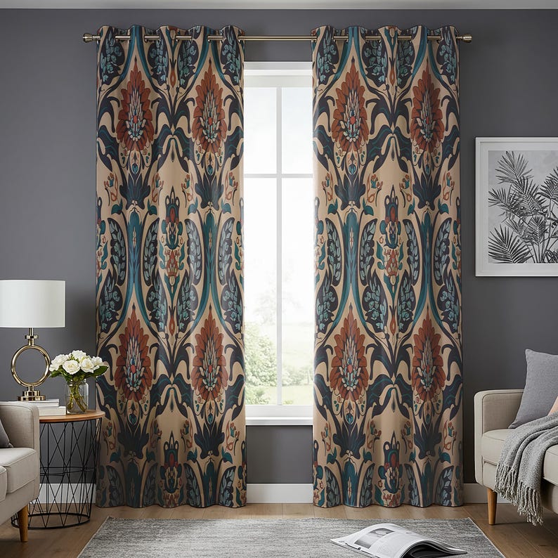Boho Medallion Curtains, Rustic Ikat Inspired Pattern Drapes, Earthy ...