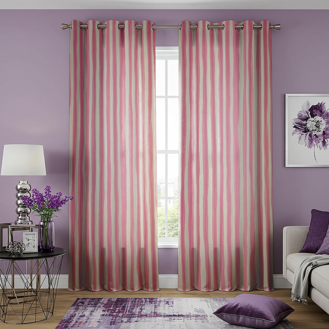 Pink Striped Curtain Panel, Wavy Vertical Lines in Soft Tones Custom ...