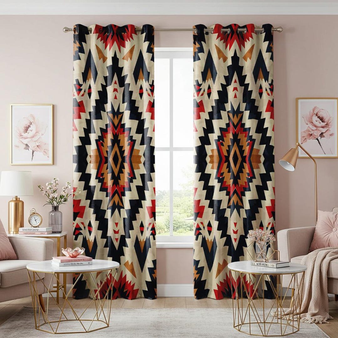 Southwestern Aztec Curtain, Traditional Kilim Pattern Drapes, Farmhouse ...