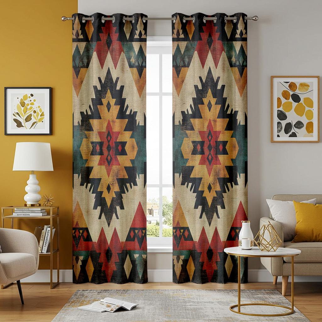 Southwestern Aztec Curtains, Tribal Geometric Window Panels, Rustic ...