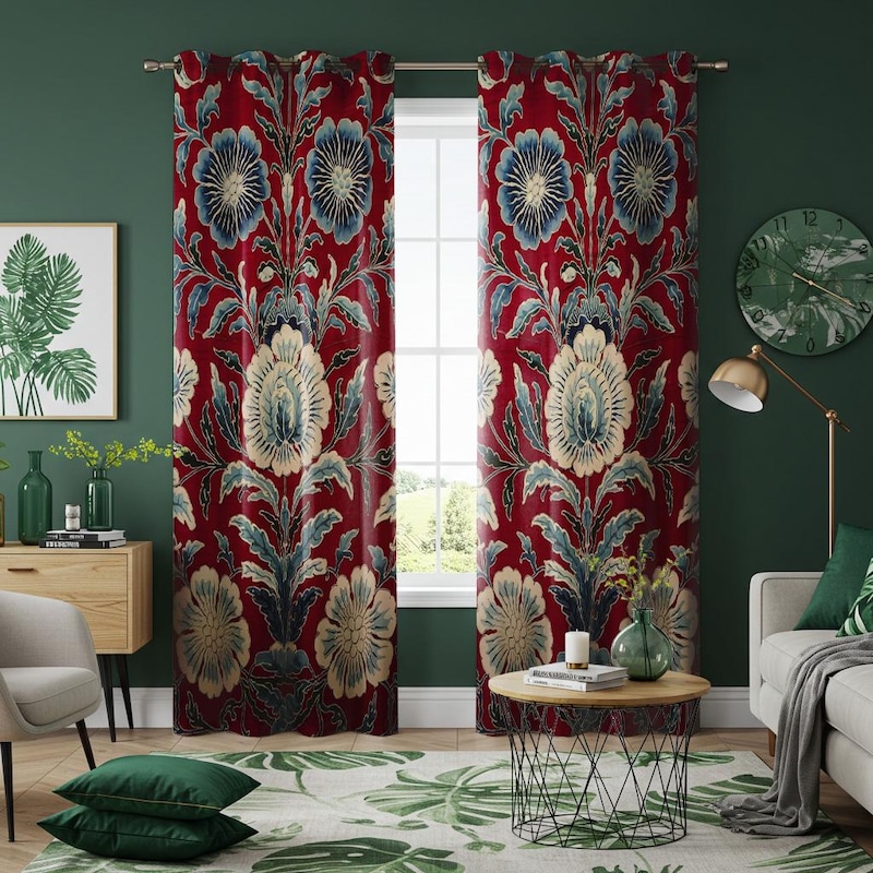 Dark Red Curtains - Etsy