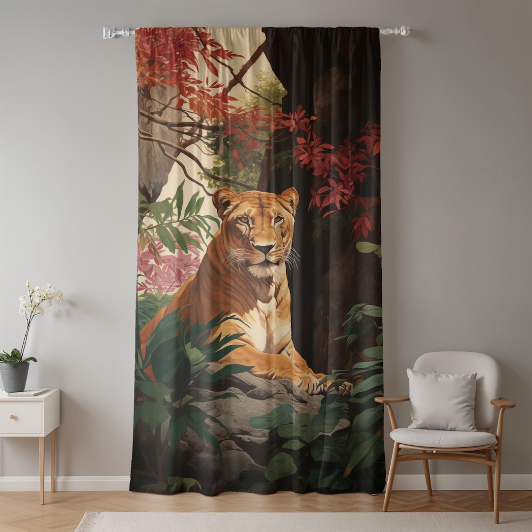 Tiger Jungle Curtain, Exotic Wildlife Inspired Drapes, Bold Tiger Print ...