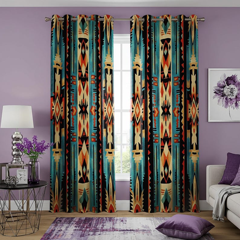 Southwestern Aztec Curtains, Bold Tribal Print Drapes, Rustic Western ...