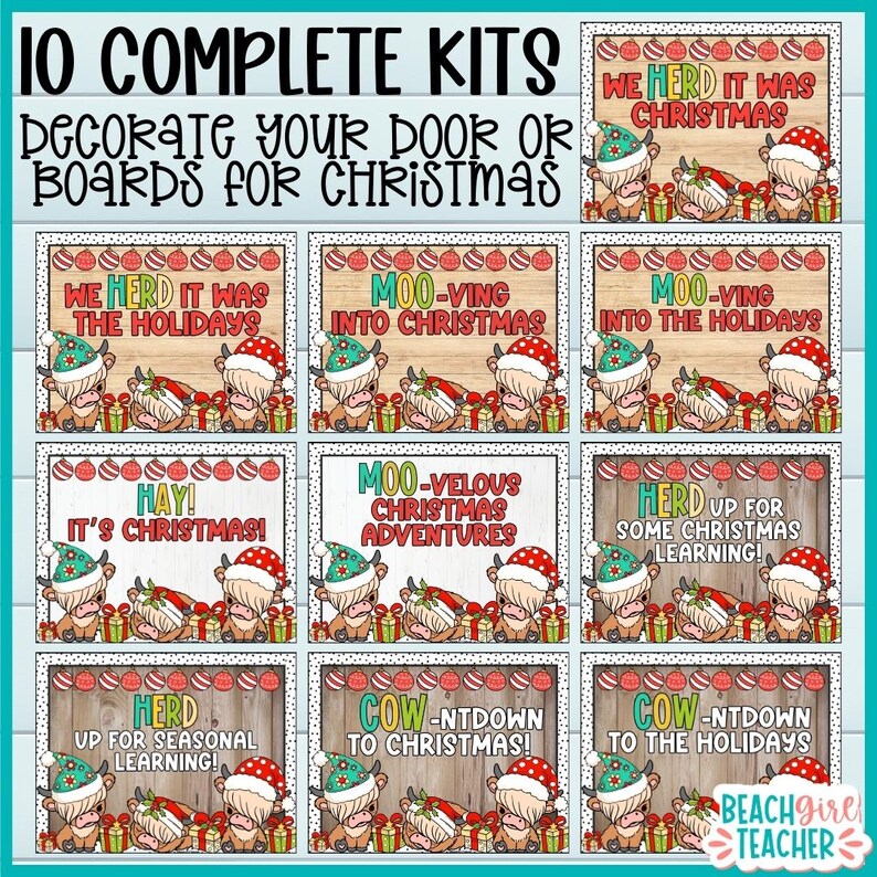Highland Cows Christmas Bulletin Board Kit Classroom Holiday ...