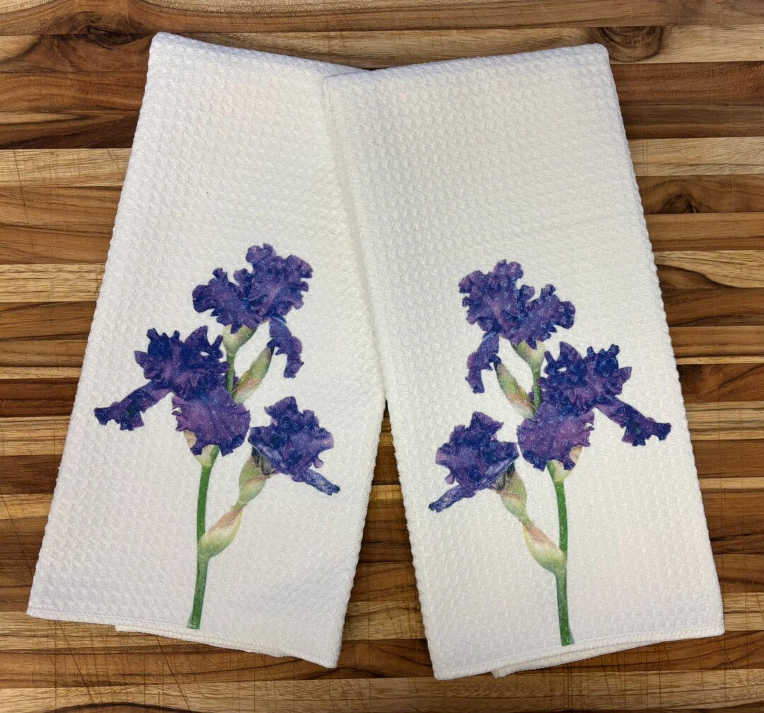 Dark Purple Iris Kitchen Towels Set: Floral Spring Decor, Absorbent ...