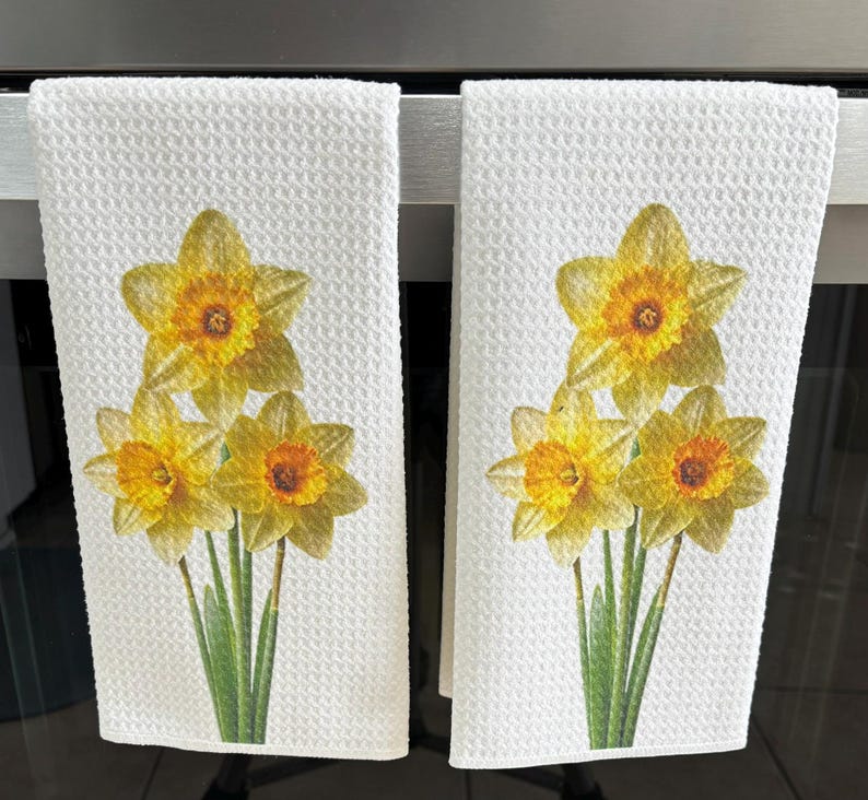 Yellow Daffodil Kitchen Towels Set: Floral Spring Decor, Absorbent Dish ...