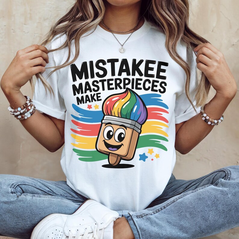 Mistakes Make Masterpieces Shirt, Rainbow Paintbrush, Art Teacher Gift ...