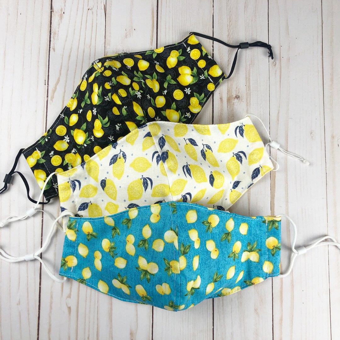 Lemon Face Mask Washable and Reusable, Lemon Face Mask on Teal, Black ...