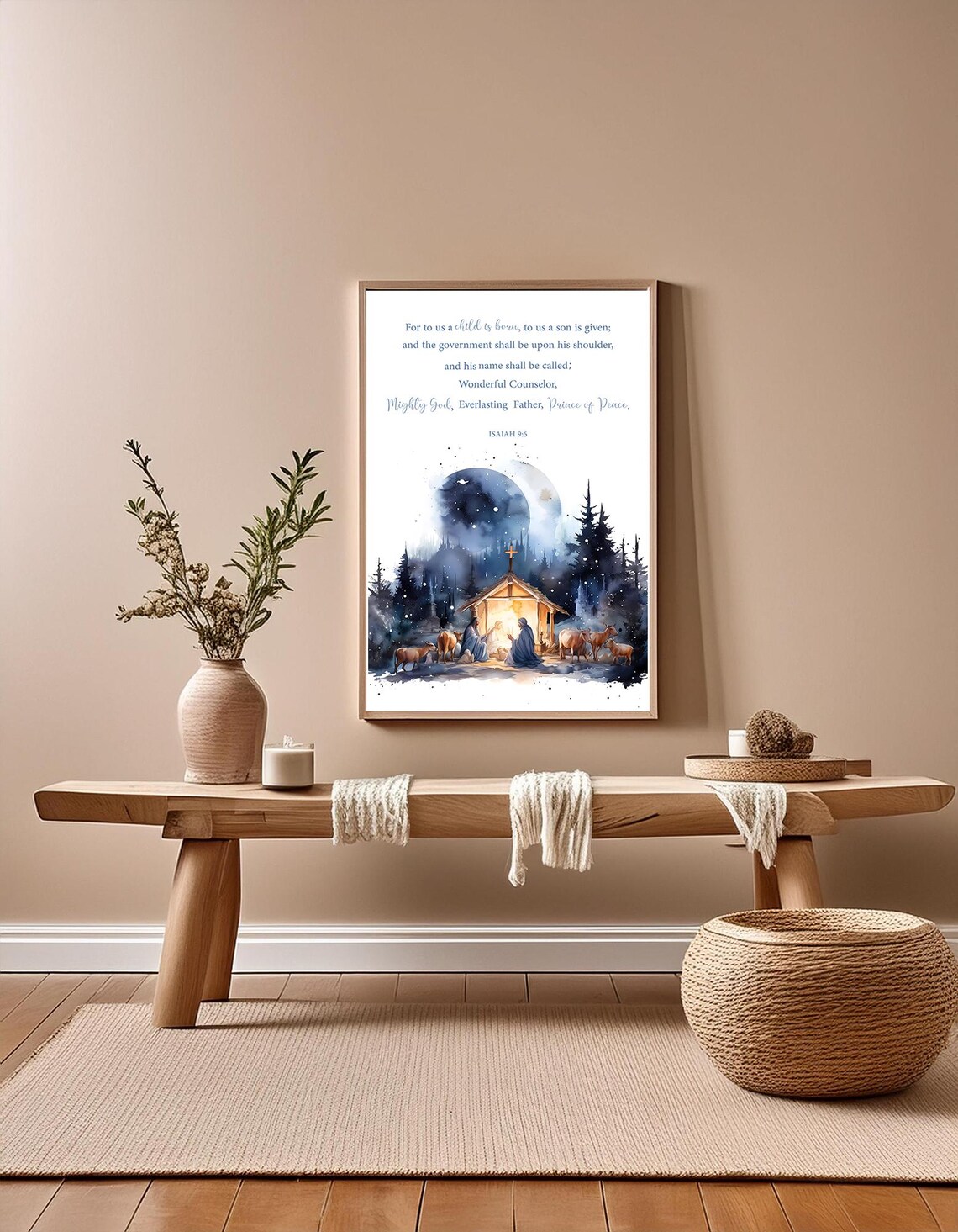 Christian Christmas Wall Art, the Birth of Jesus, Isaiah 9:6 Bible ...