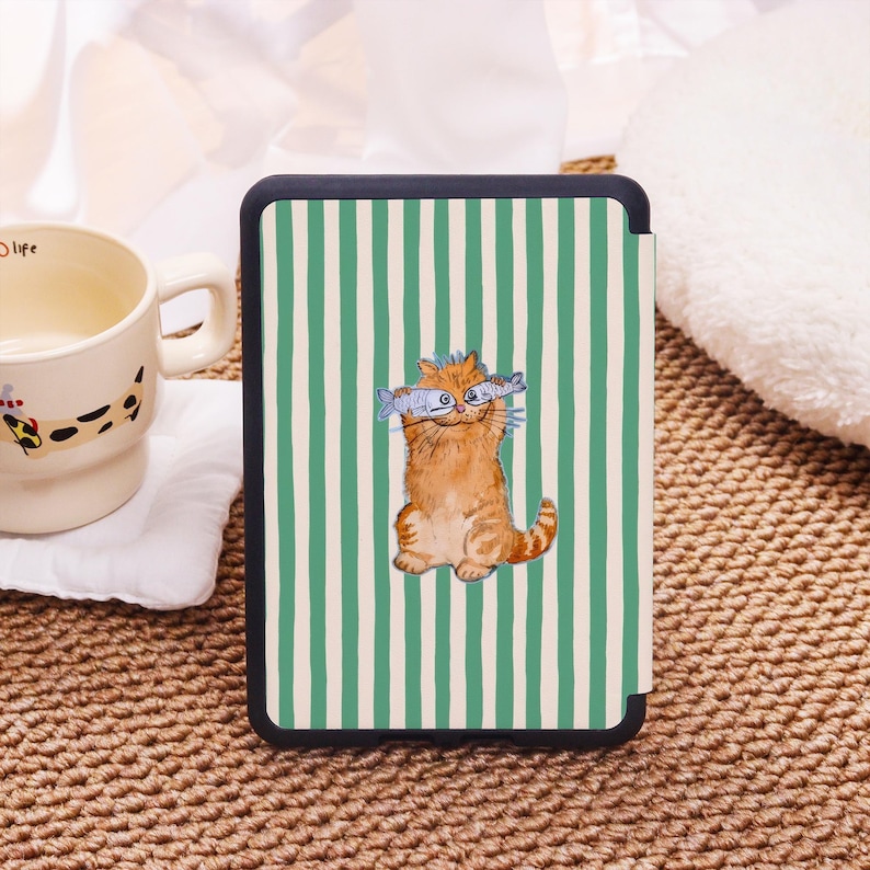Stripe Cartoon Cat Case for Kindle Paperwhite 12/11/10th,kindle 2024 ...