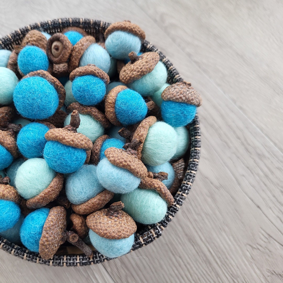 Felted Wool Acorns. Mix of Blue Colors. Acorn Ornaments, Home Decor ...