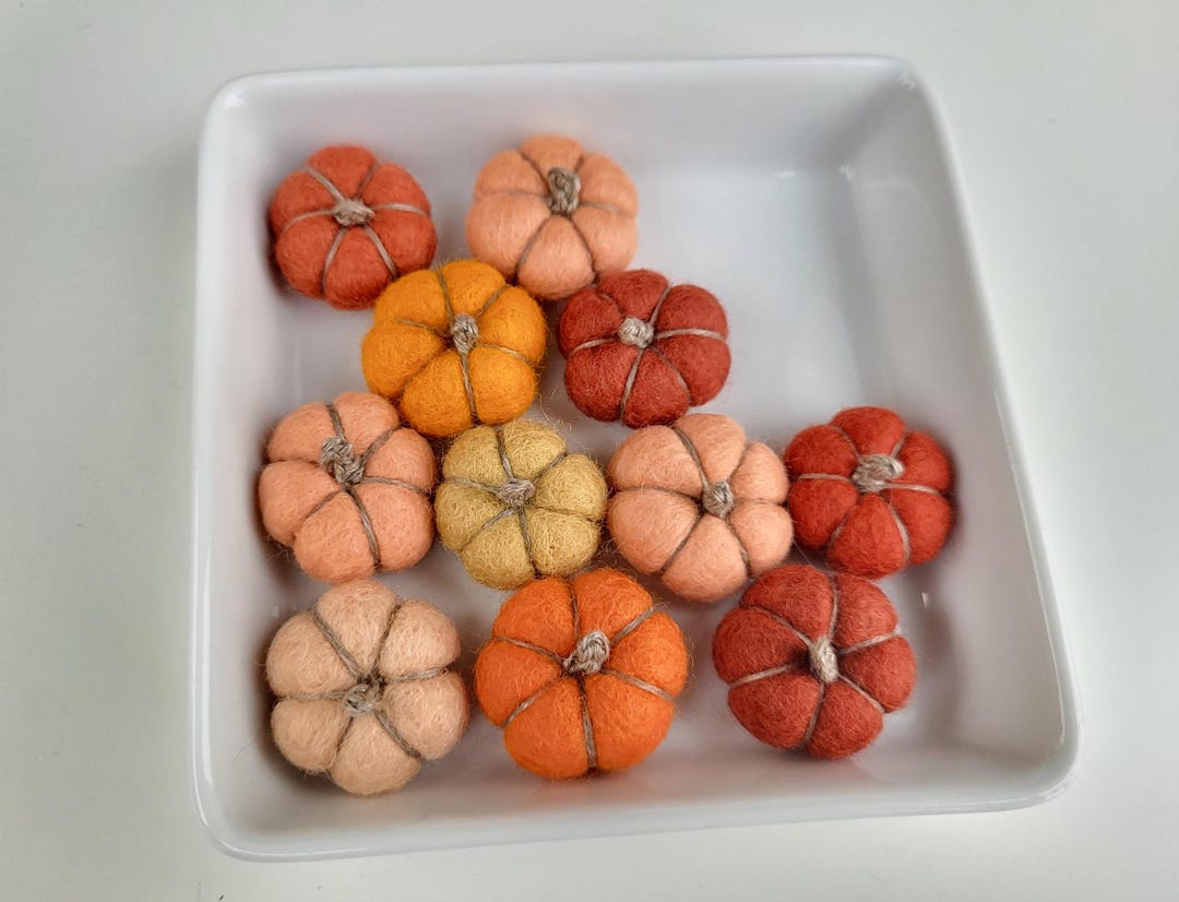 Tiny Wool Pumpkins. Orange Mix. Thanksgiving Decor, Farmhouse Decor ...