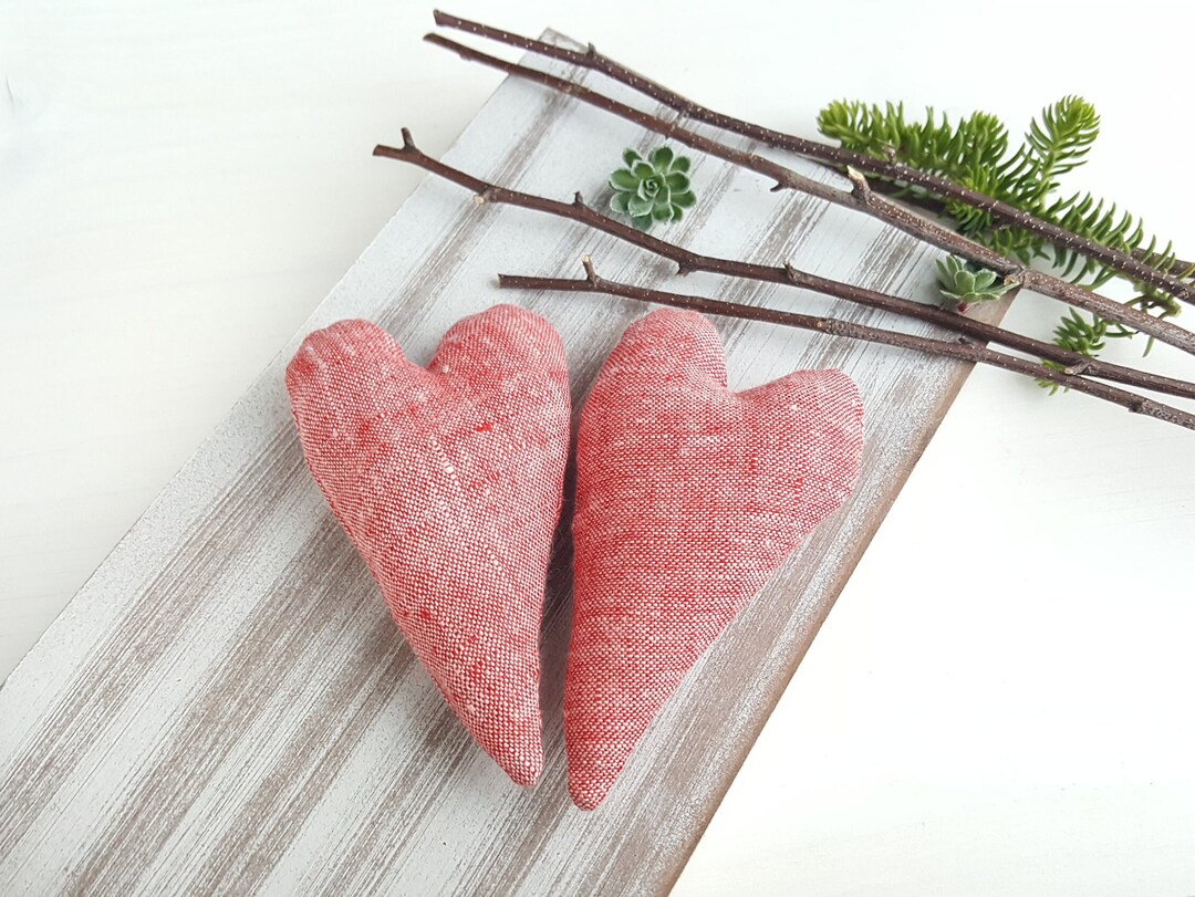Linen Heart Decor. Red Fabric Heart. Valentines Decoration, Farmhouse ...