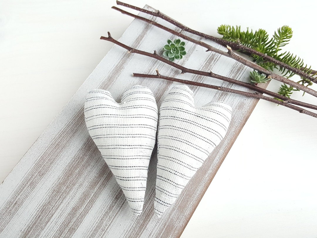 White Heart Decor. Striped Fabric Heart. Valentines Decoration ...