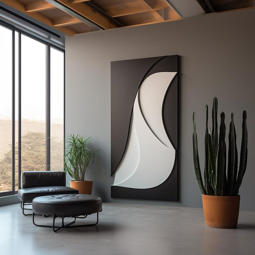 Sculptural 3D Wall Accent in White and Grey Contemporary Minimalist ...