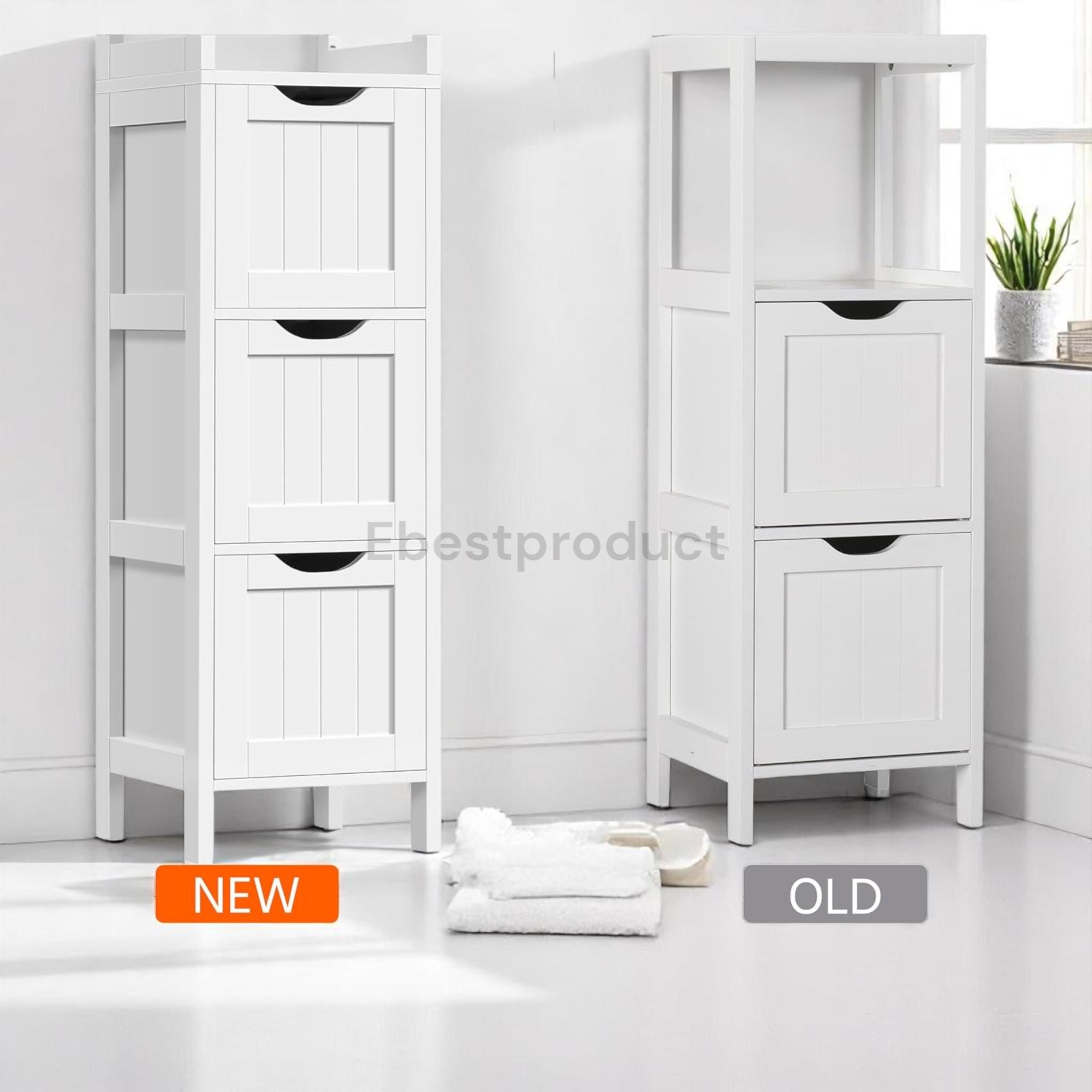 Slim White Linen Tower: Narrow Bathroom Storage Cabinet With Drawers - Etsy