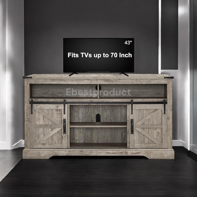 Farmhouse TV Stand: Rustic Wood Entertainment Center With Barn Door - Etsy