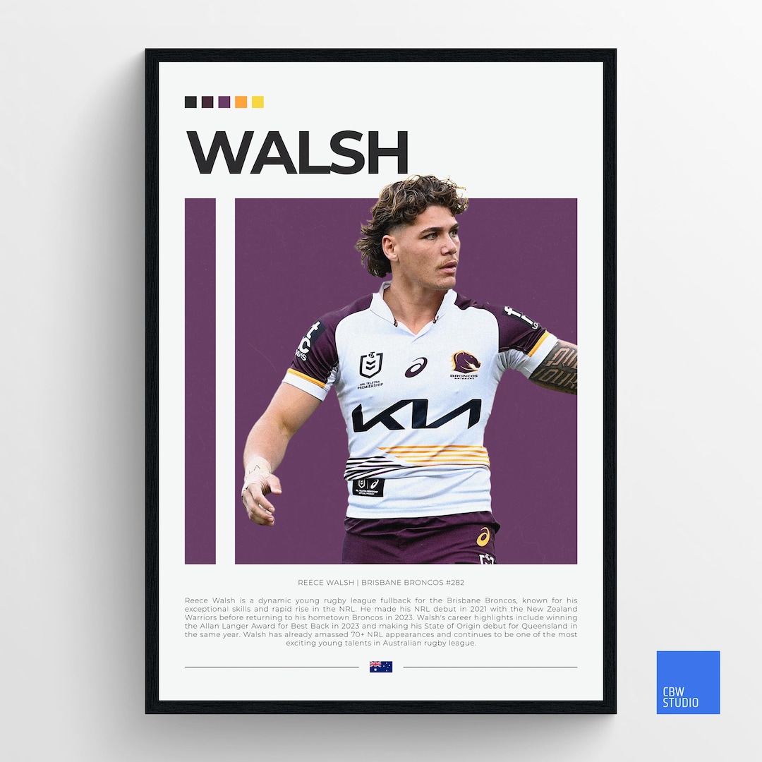 Reece Walsh NRL Brisbane Broncos - Sports Bedroom Posters, Minimalist ...