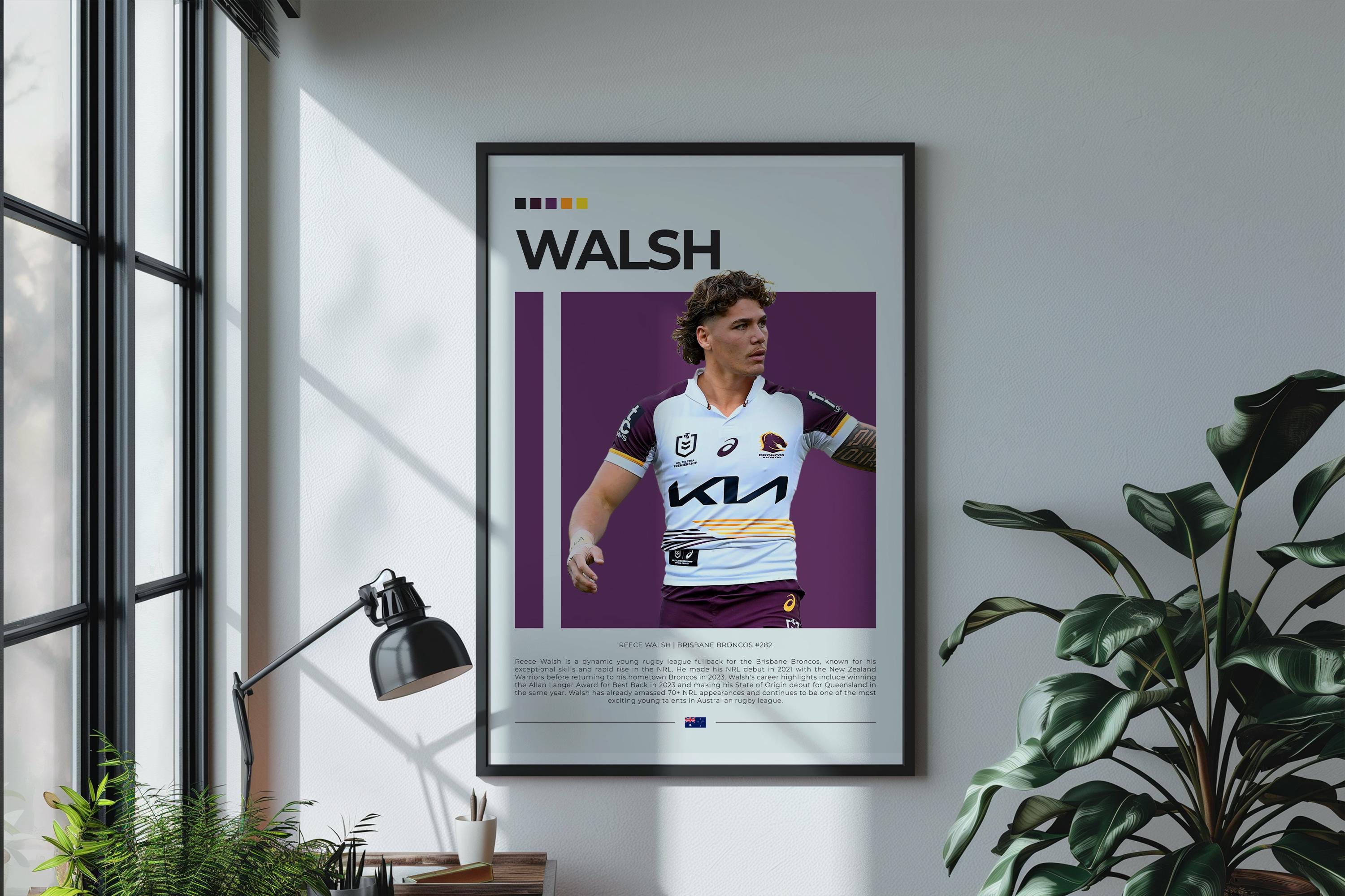 Reece Walsh NRL Brisbane Broncos - Sports Bedroom Posters, Minimalist ...