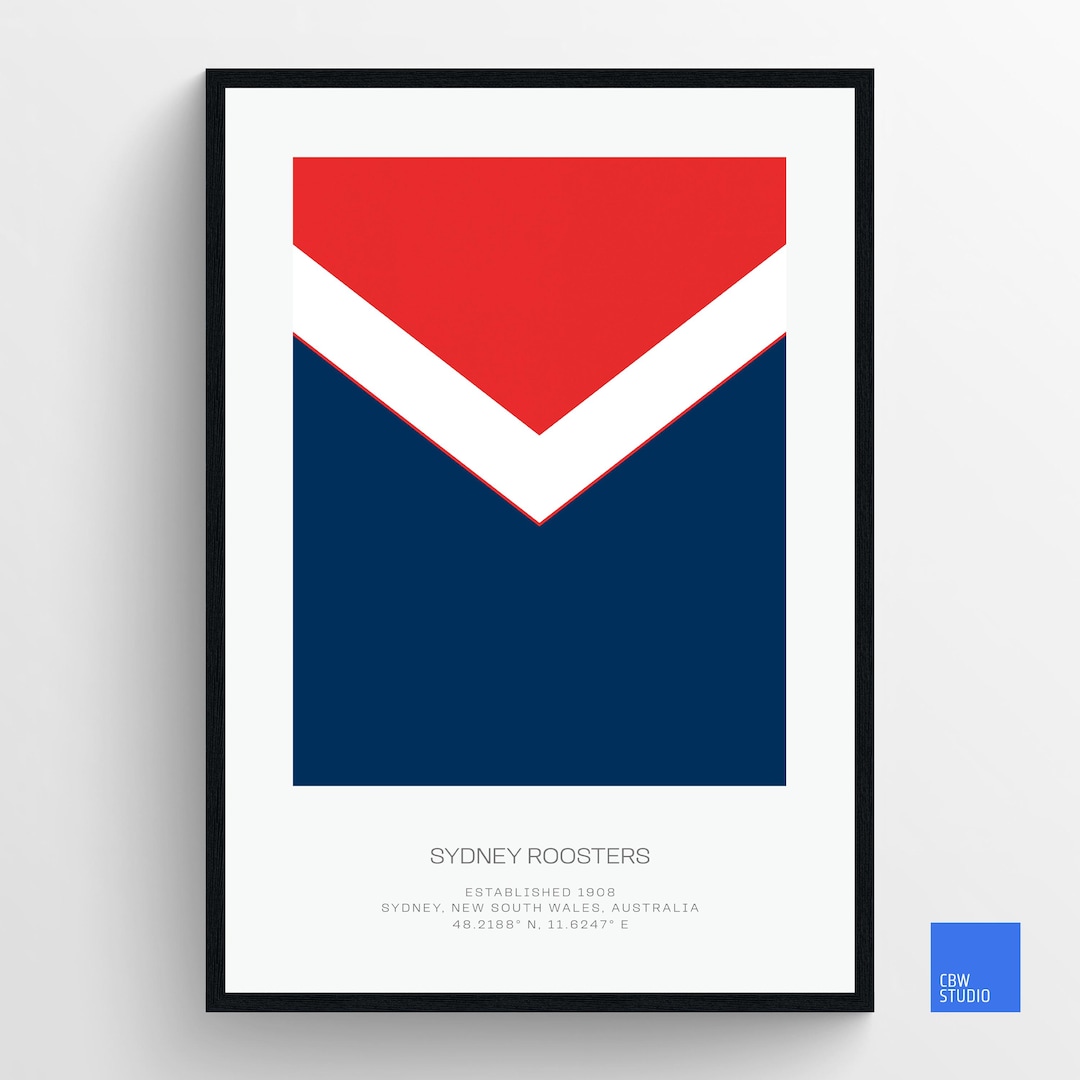 Sydney Roosters NRL Club Colours - Sports Bedroom Posters, Minimalist ...
