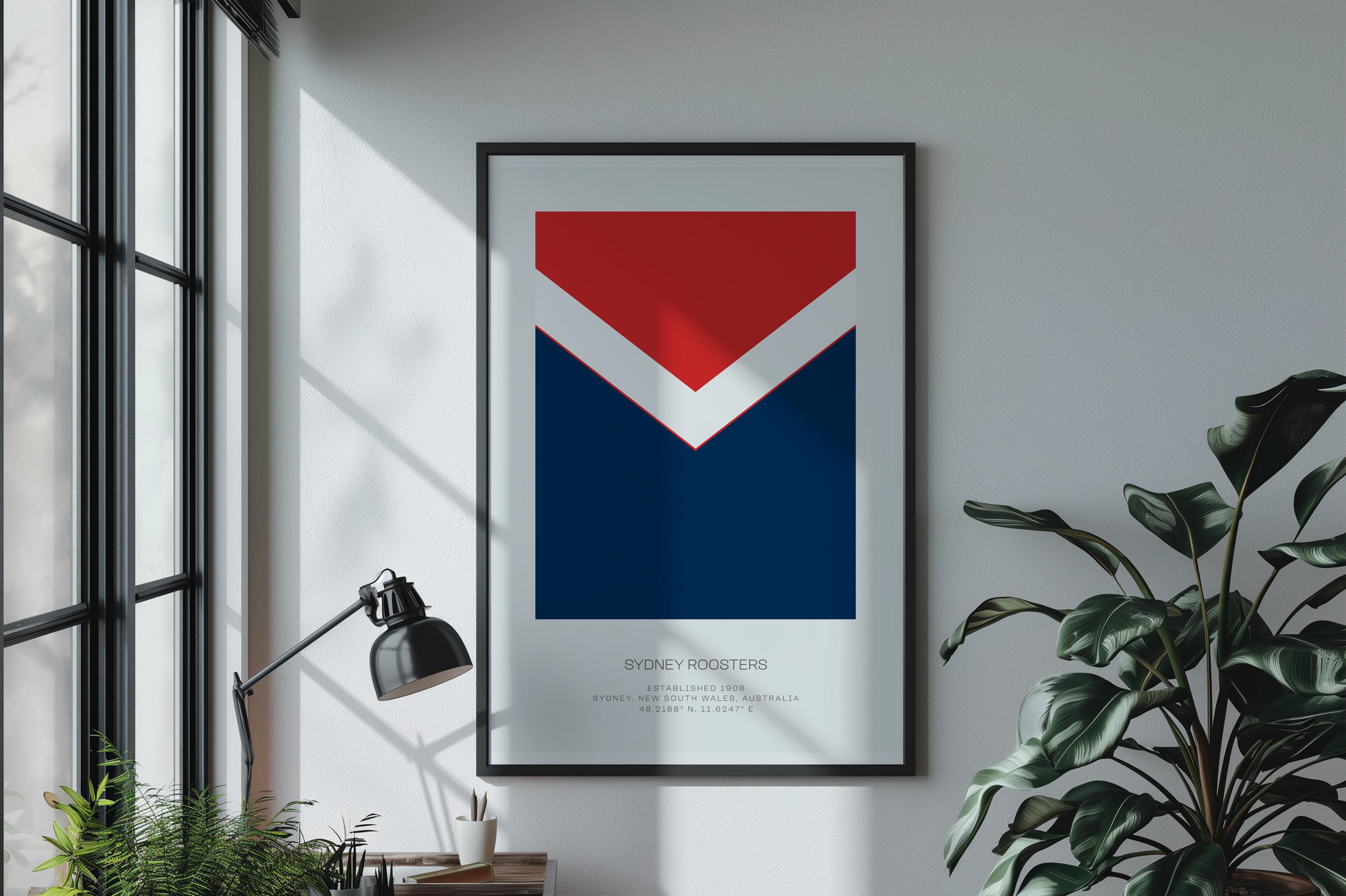 Sydney Roosters NRL Club Colours - Sports Bedroom Posters, Minimalist ...