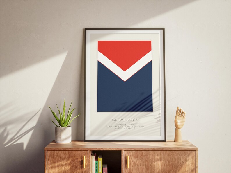 Sydney Roosters NRL Club Colours Sports Bedroom Posters, Minimalist ...