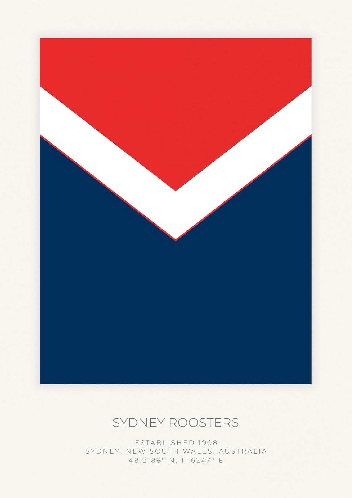 Sydney Roosters NRL Club Colours Sports Bedroom Posters, Minimalist ...