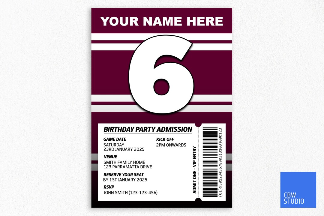 Manly Sea Eagles Birthday Party Invitation: Rugby League Theme (digital ...