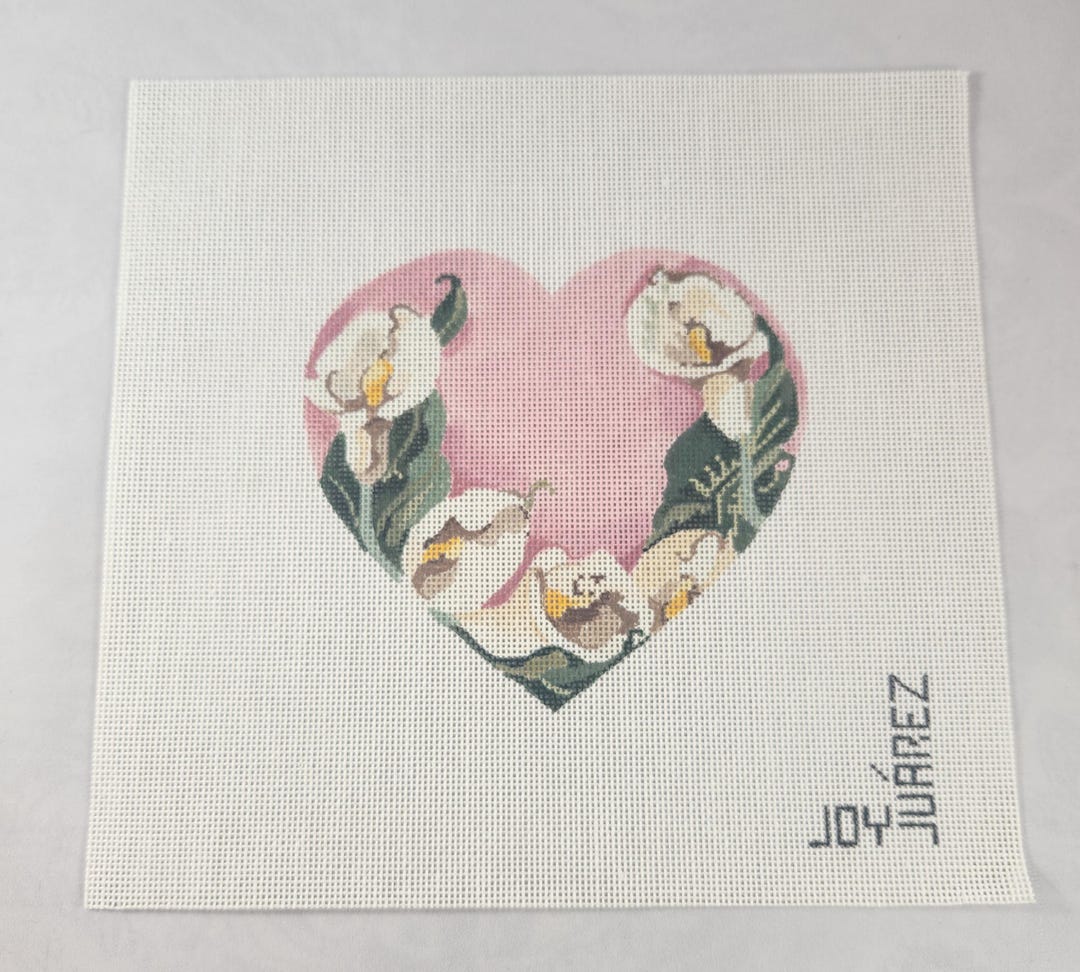 Hand-painted Needlepoint Canvas - Heart With Elegant Calla Lilies ...