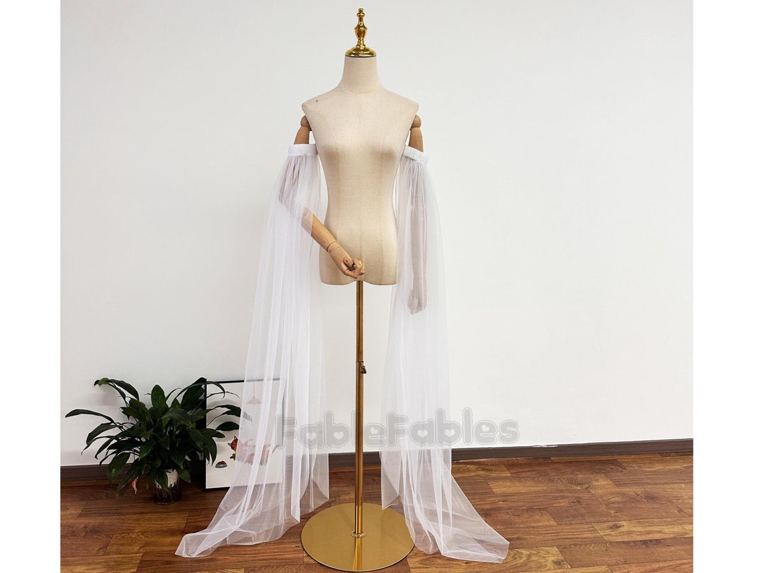 Minimalist White Flutter Sleeves, off the Shoulder Wedding Sleeves Train, Boho Wedding Sleeves ...