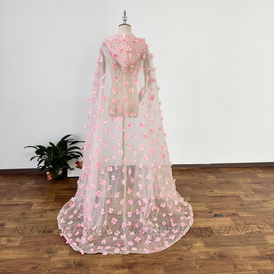 Dramatic Glitters Tulle Wedding Cape Veil With Flowers Embellishment ...