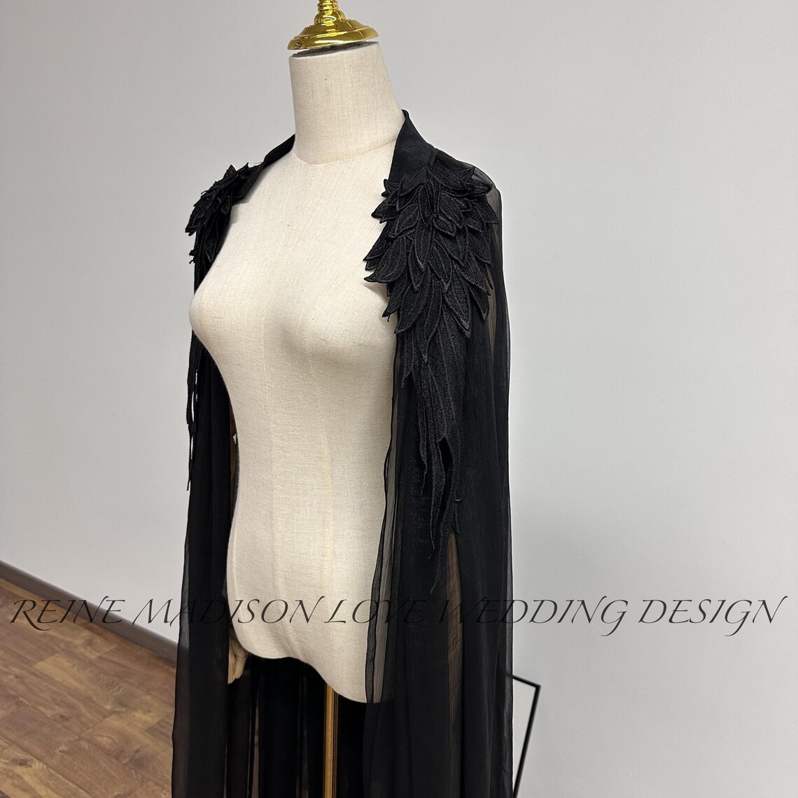 Baroque Gothic Black Cape With Wings Chiffon Cape Female Black Witch ...