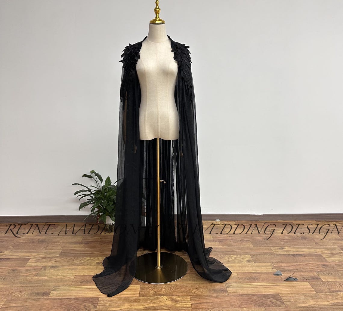 Baroque Gothic Black Cape With Wings Chiffon Cape Female Black Witch ...