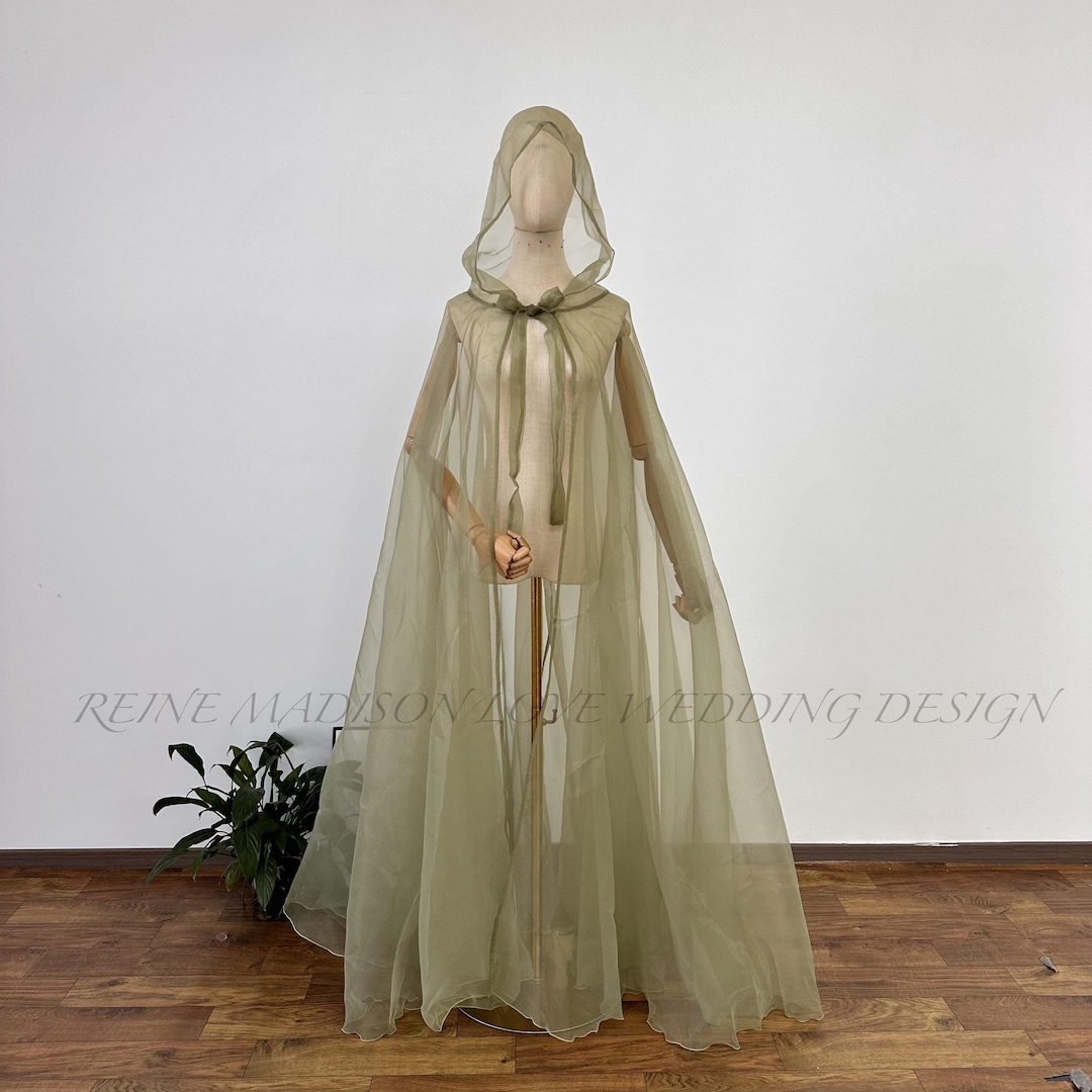 Baroque Sage Green Cape With Hoodie, Custom Front Length 160 CM ,back ...