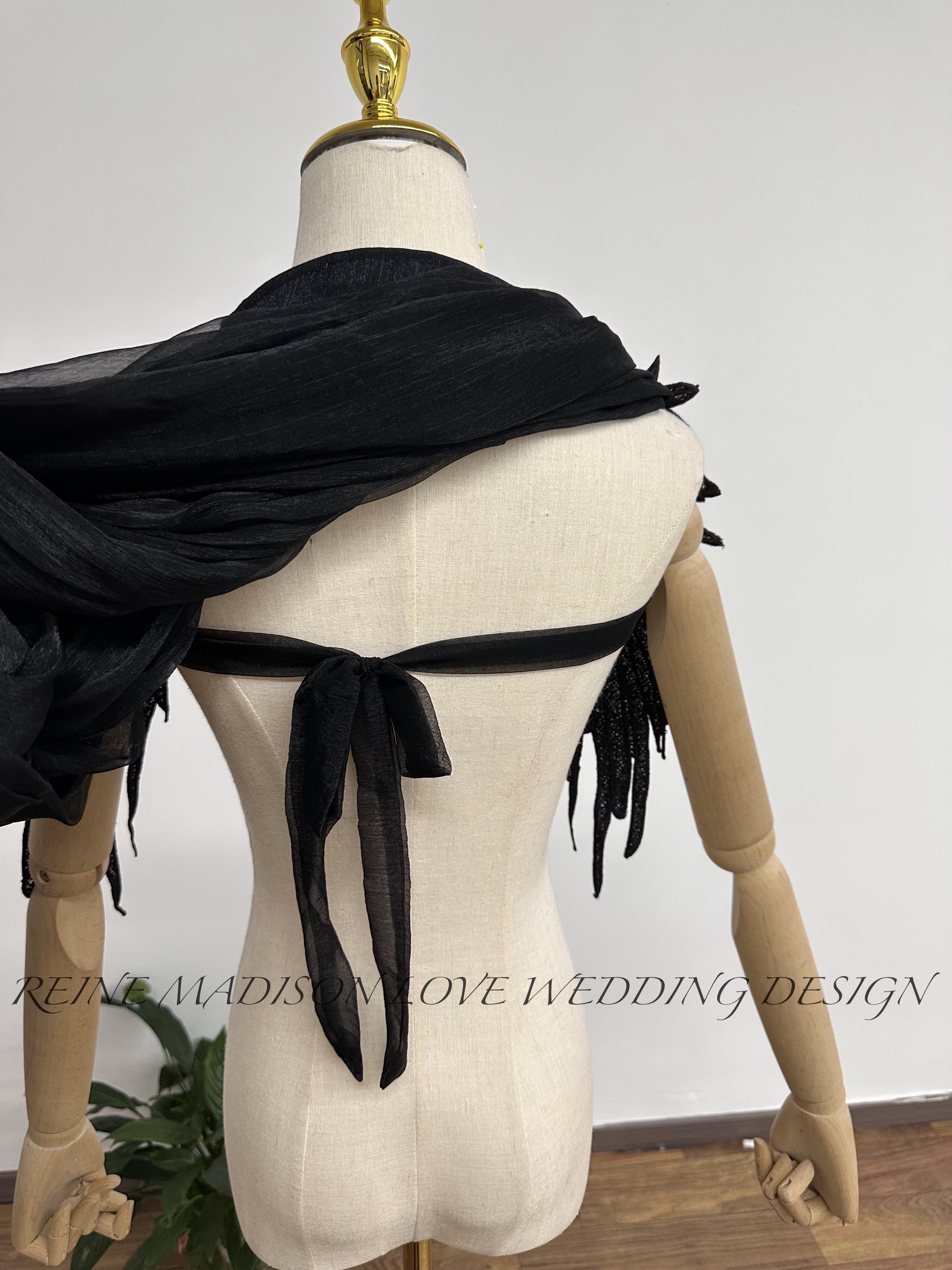 Baroque Gothic Black Cape With Wings Chiffon Cape Female Black Witch ...