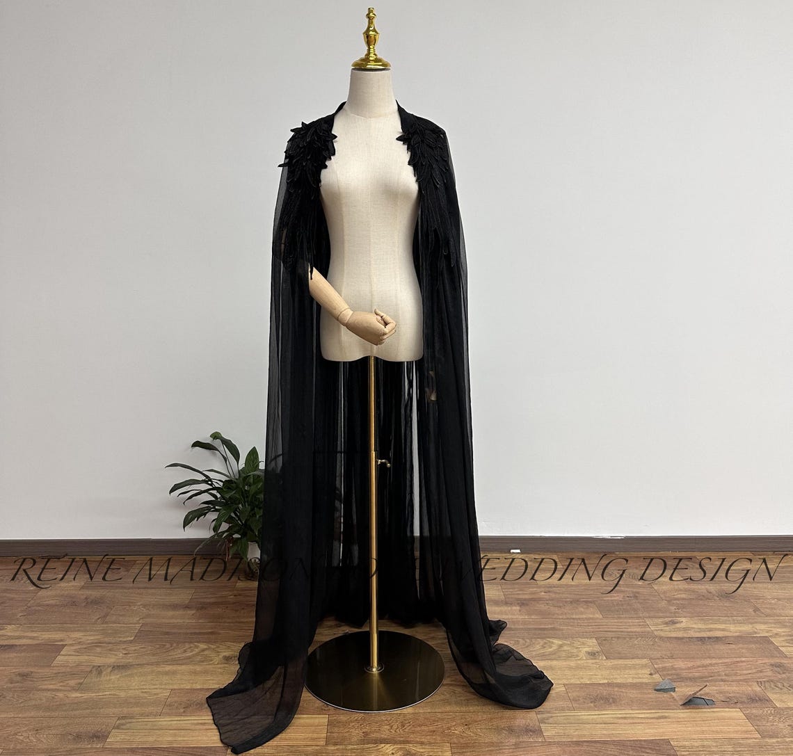 Baroque Gothic Black Cape With Wings Chiffon Cape Female Black Witch ...